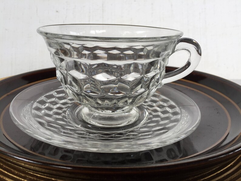 4 Vintage Crystal Pressed Glass Cup and Saucer American Clear | Etsy
