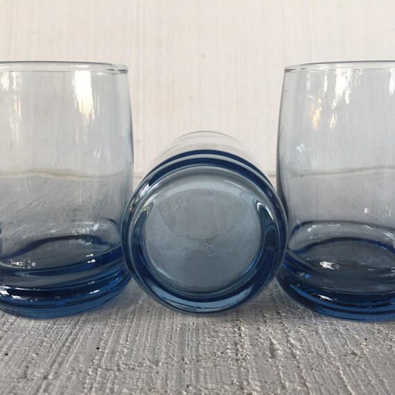 3 vintage blue juice glasses retro whiskey shot glasses | Etsy