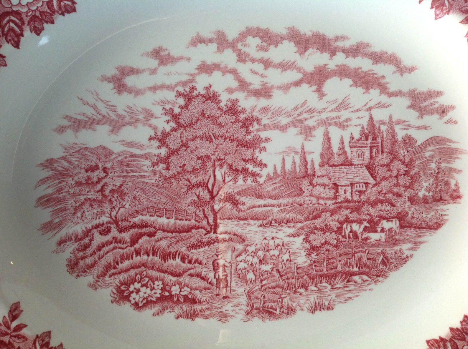 Vintage Red White Transfer Ware Oval Serving Platter China | Etsy