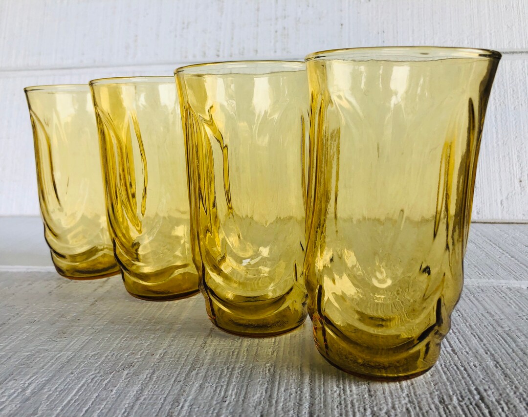 4 Vintage Colonial Tulip Yellow 16 Oz Tumblers Anchor Hocking- Retro ...