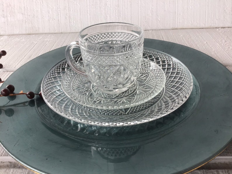 Vintage Clear Glass Dinnerware Cut Glass Plates Cups Saucer - Etsy