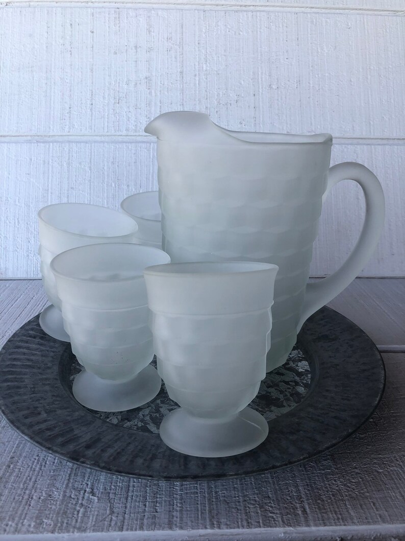 Vintage Whitehall 1960's Frosted White Pitcher Set Frosted | Etsy