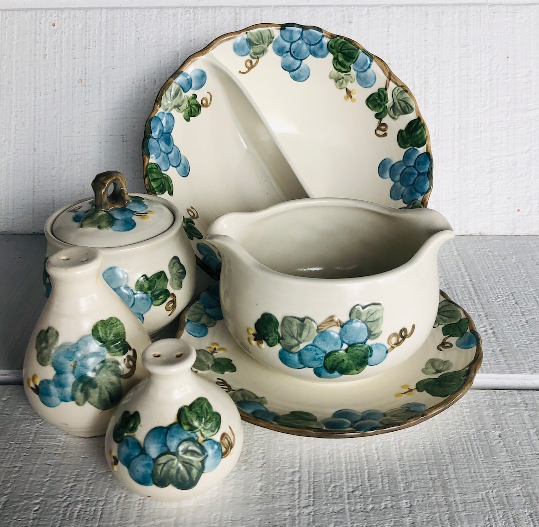 1960s 70s Sculptured Grape Dinnerware Poppy Trail Metlox Vernon Sugar ...