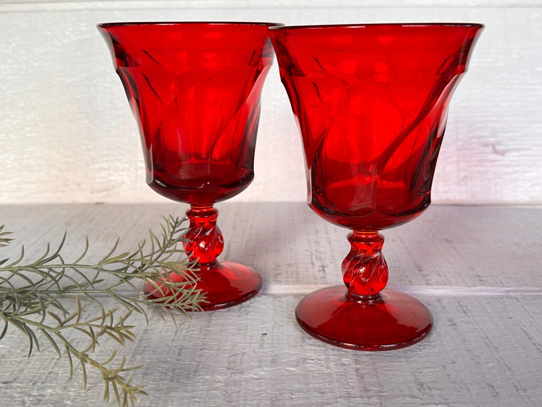 Vintage Ruby Twist Stem Goblets – Set of 2 or 4 – Deep Cranberry Red ...