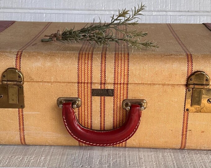 Large Lady Gale Suitcase – 1950s Tan & Red Striped Luggage, Depression ...