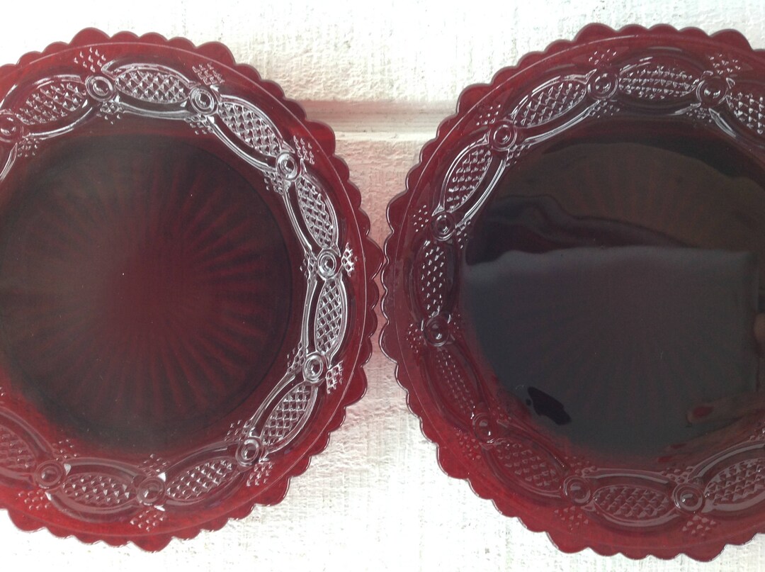 Vintage Ruby Red Dessert / Salad Plates, Vintage Deep RED Glassware ...