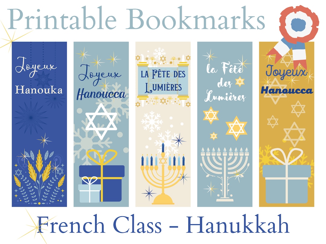 Printable French Hanukkah Bookmarks French Holiday Bookmark - Etsy