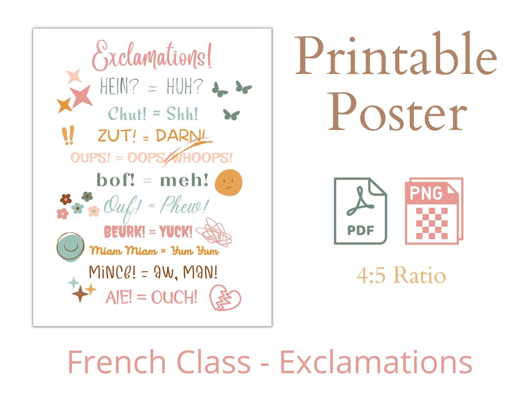 French Teacher Printable French Exclamations Poster French Classroom ...