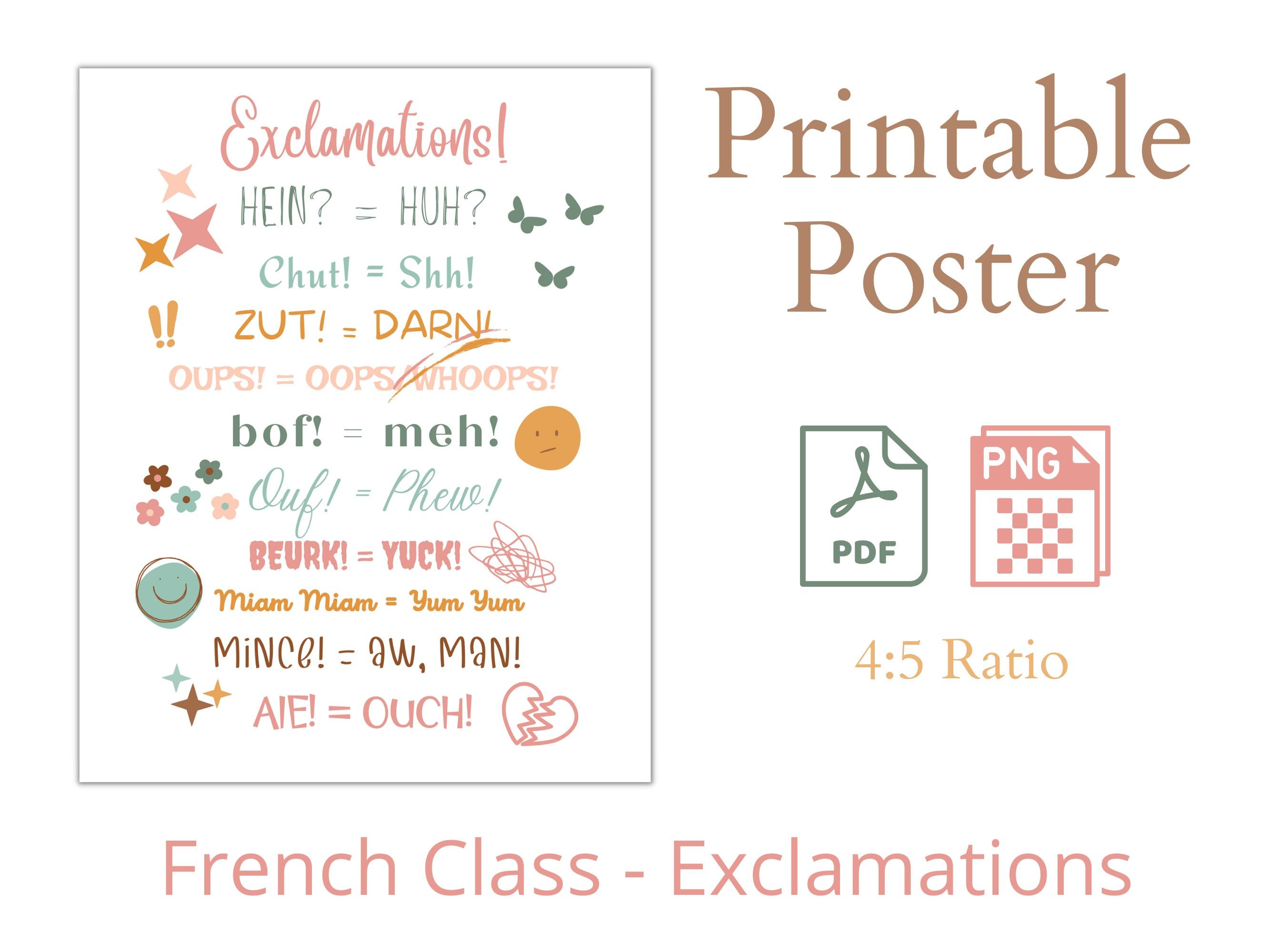 French Teacher Printable French Exclamations Poster French Classroom ...