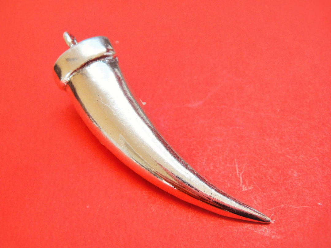 925 Sterling Silver Lightly Oxidized Large Horn Charm, Silver Horn Tusk ...