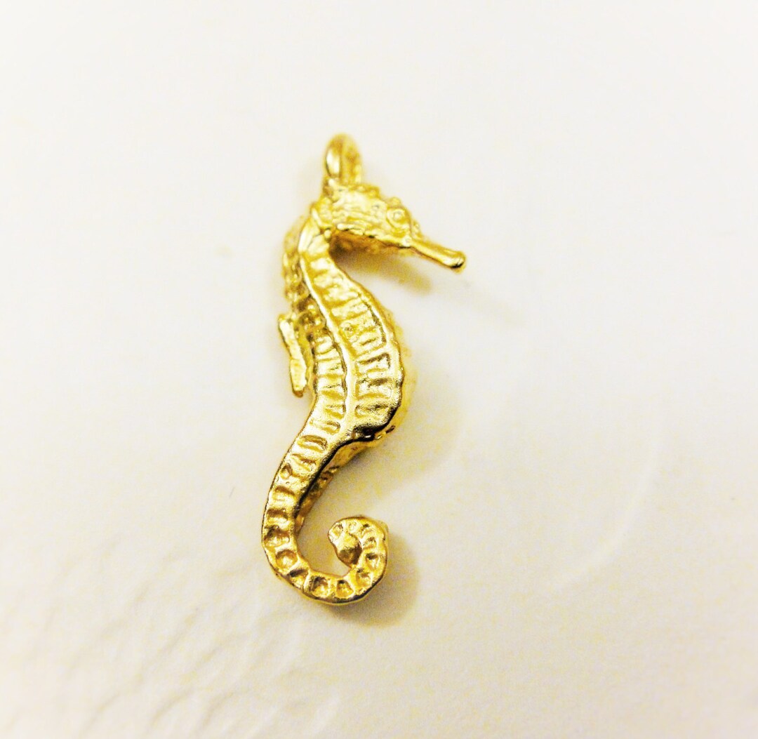 18k Gold Plated 925 Sterling Silver Seahorse Charm, Vermeil Seahorse ...