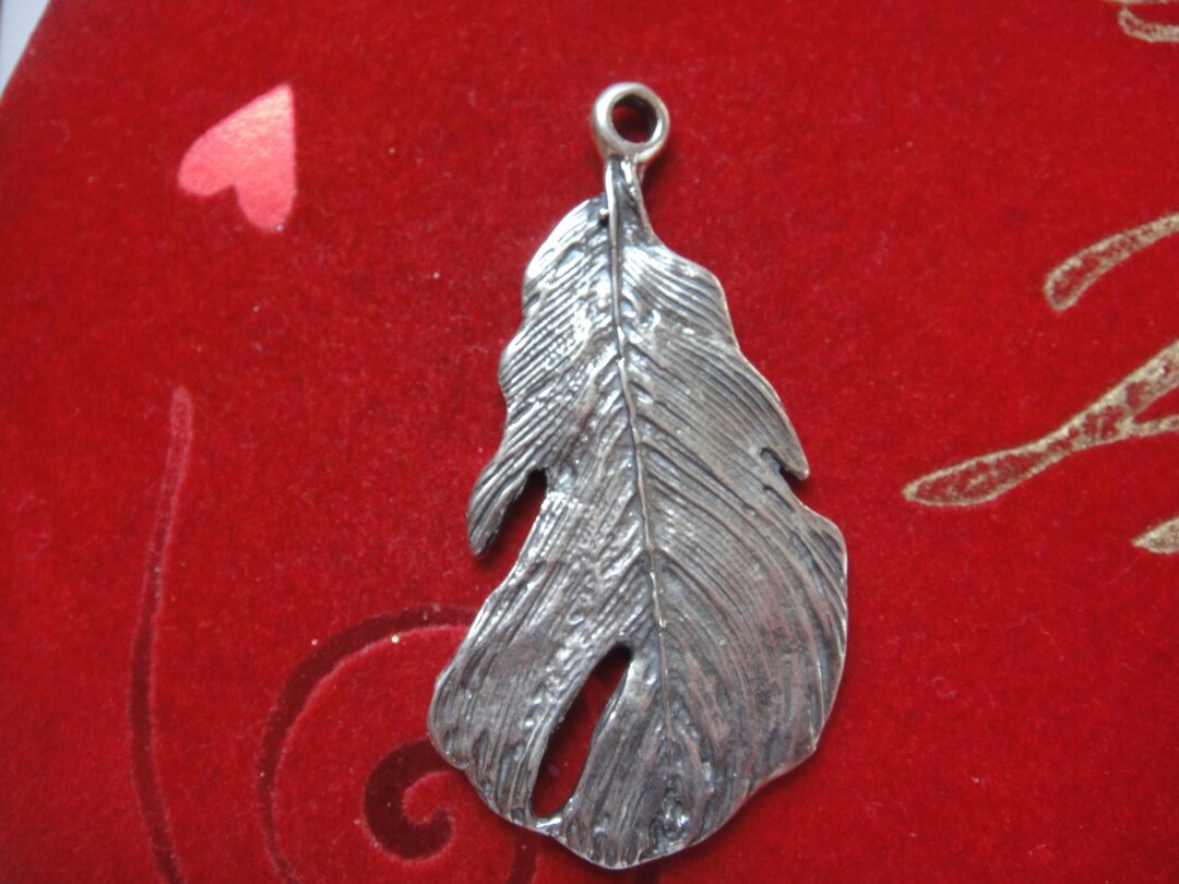 925 Sterling Silver Oxidized Large Feather, Silver Feather, Large ...