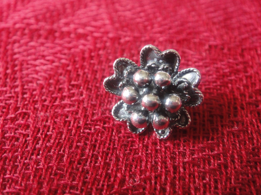 925 Sterling Silver Oxidized Flower Button, Button Charm 1 Pc. - Etsy
