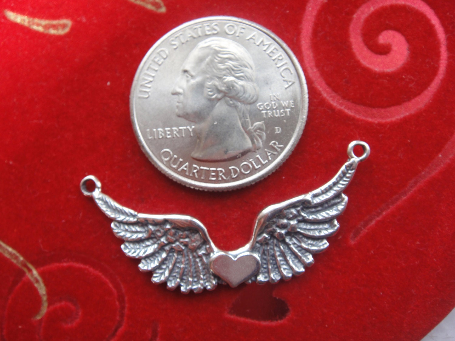 925 Sterling Silver Oxidized Angel Wings Heart Connector, Silver Angel ...