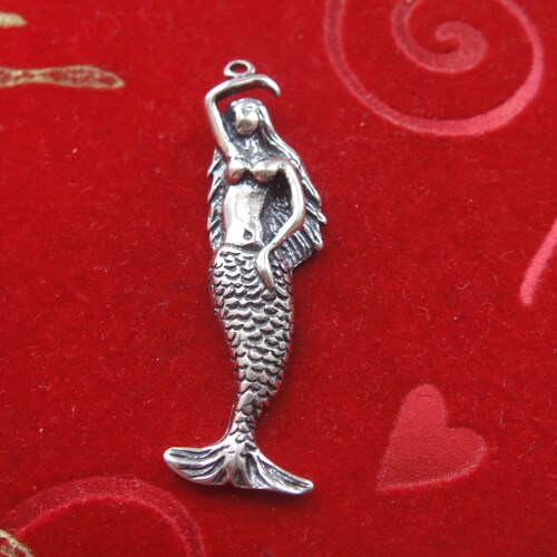 925 Sterling Silver Oxidized Large Mermaid Charm Pendant - Etsy
