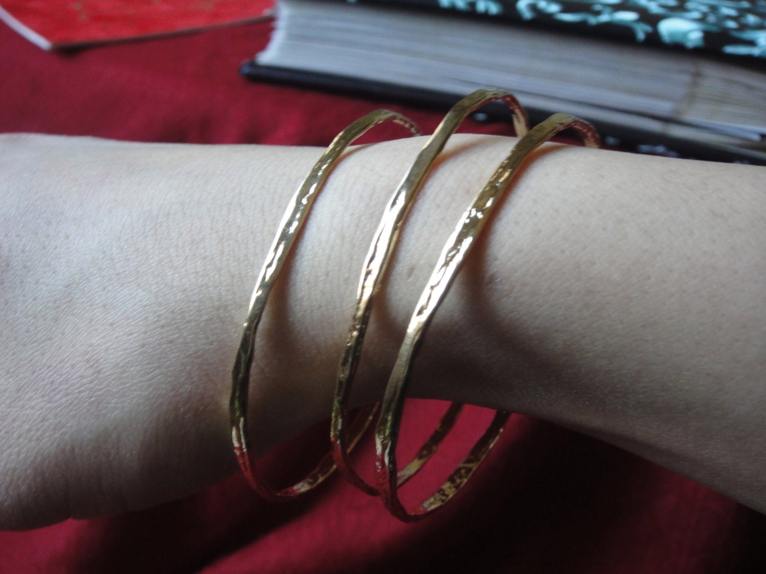 1 Pc. Vermeil, 18k Gold Over 925 Sterling Silver Hammered Bangle ...