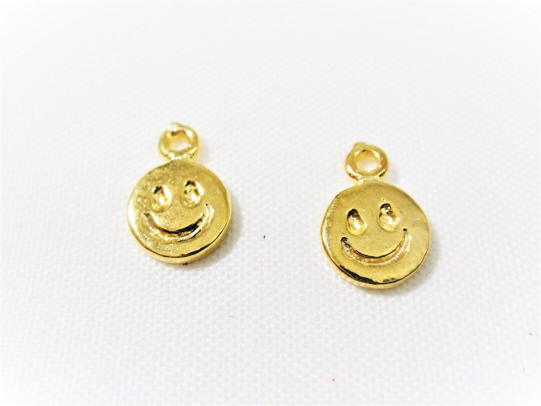 2pc, Vermeil, 18k Gold Over 925 Sterling Silver Smiling Face Charms ...