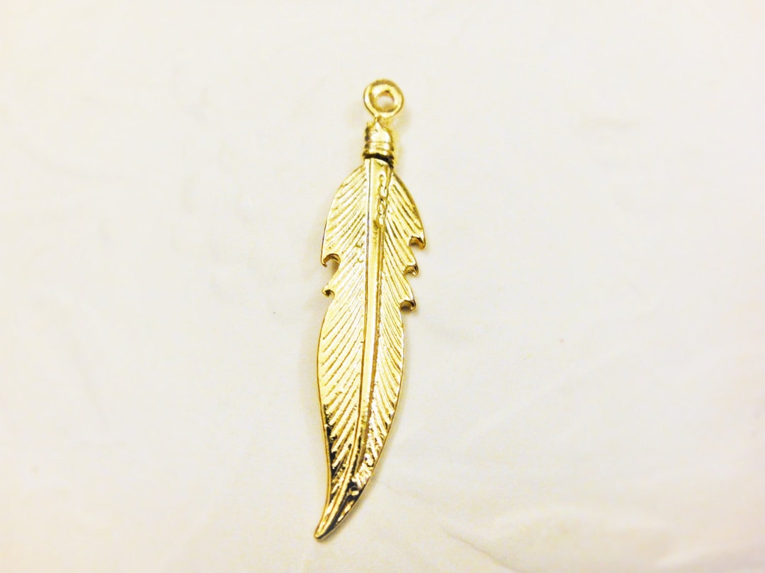 2 Pc Vermeil 18k Gold Over 925 Sterling Silver Feather, Shiny Gold ...