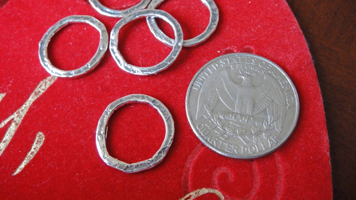 2 Pc 925 Sterling Silver Circle Ring - Circle Connector Link, Hammered ...