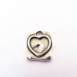 925 Sterling Silver Heart Charm, Rectangle Charm With Heart, Heart ...