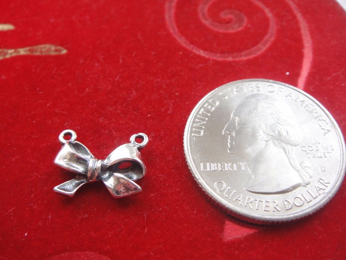 925 Sterling Silver Oxidized Bow Charm Connector Sterling Silver Bow ...