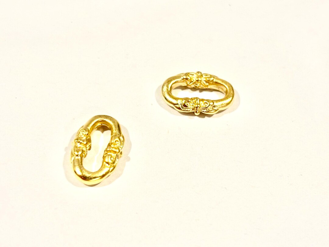2 Pc. Vermeil, 18k Gold Over Silver Oval Spacers, Matte Gold Oval Fleur ...
