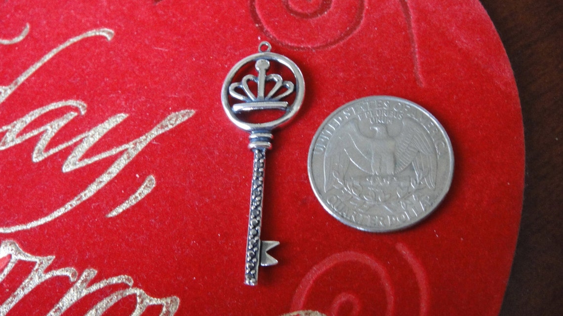 925 Sterling Silver Oxidized Crown Key Charm, Pendant, Crown Key, Crown ...
