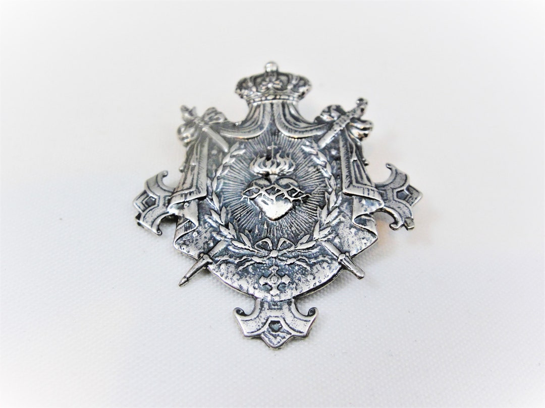 925 Sterling Silver Oxidized Shield Charm Pendant, Crown and Sacred ...