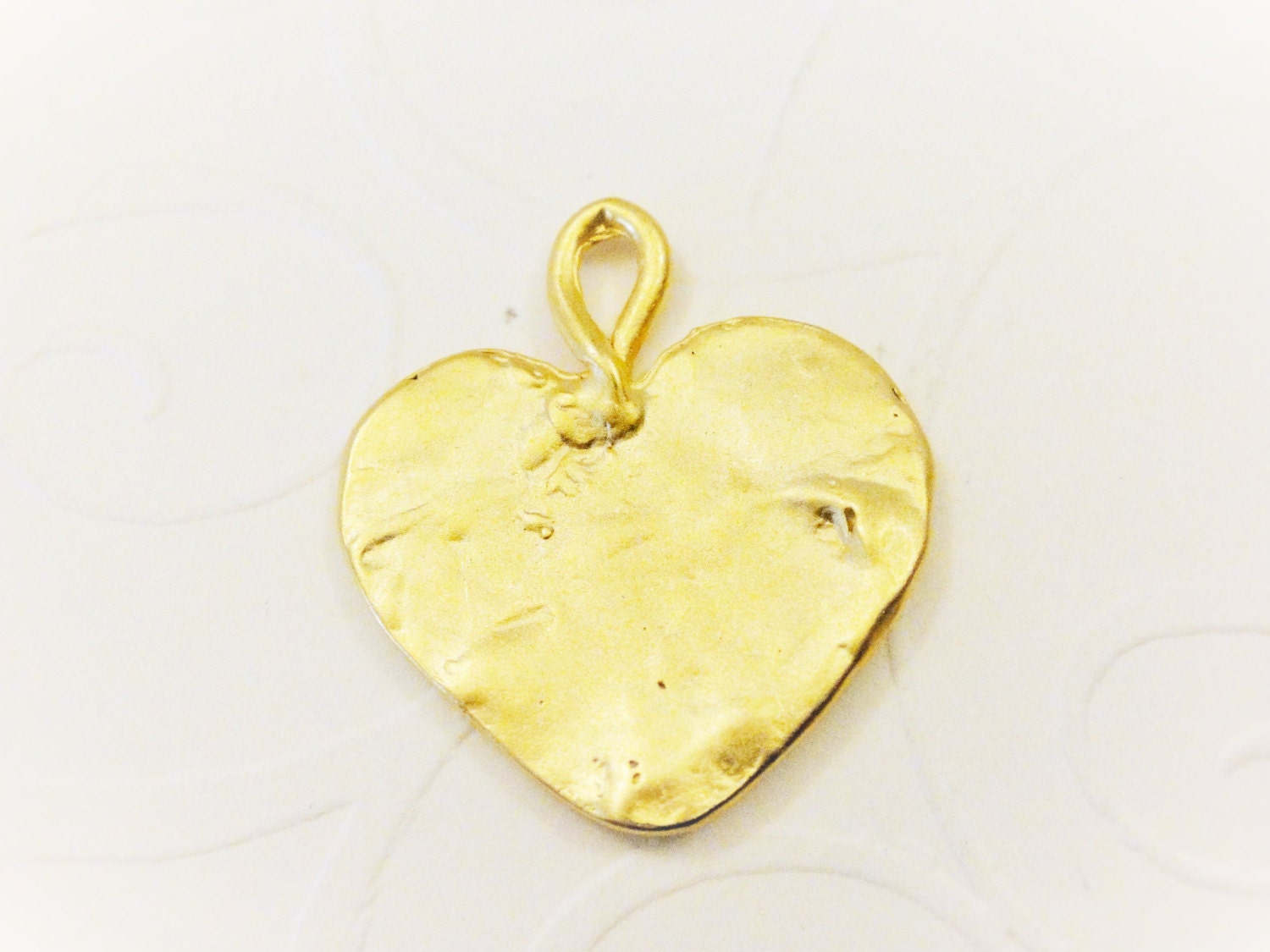 Vermeil, 18k Gold Over 925 Sterling Silver Large Hammered Heart, Matte ...