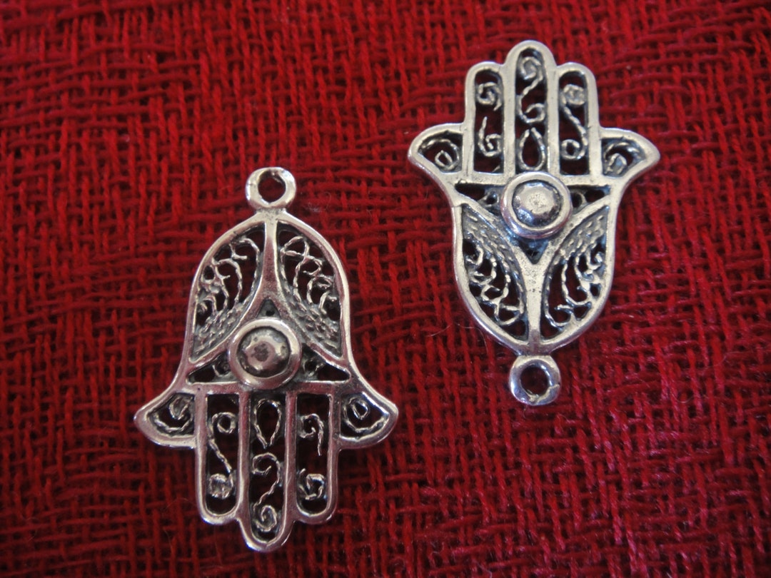925 Sterling Silver Oxidized Hamsa Hand Charm, Pendant 1 Pc., Silver ...