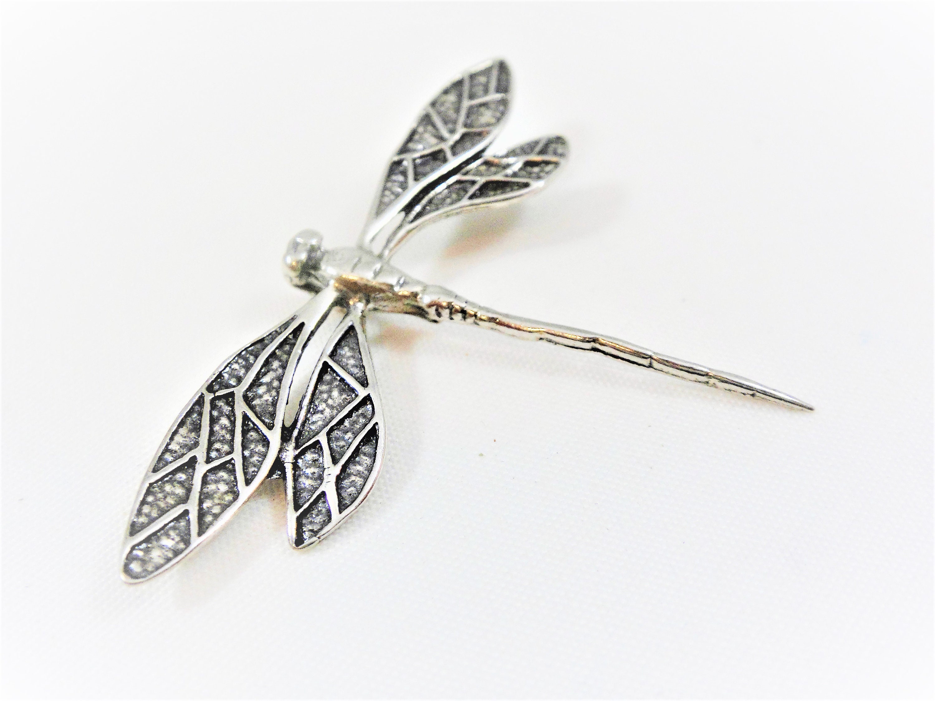 925 Sterling Silver Large Dragonfly Insect Silver Oxidized | Etsy