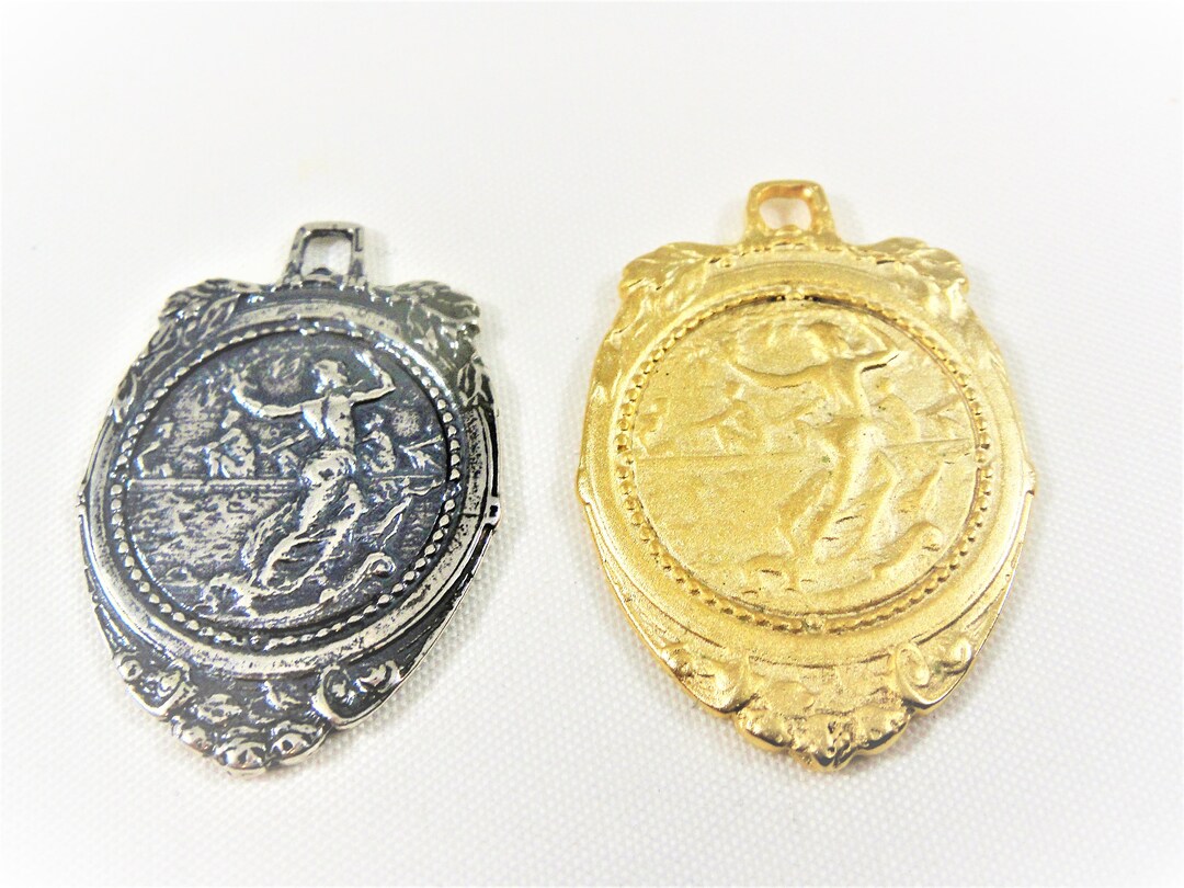 Ancient Medallion Charm Pendant, Vermeil Gold Ancient Pendant, Silver ...