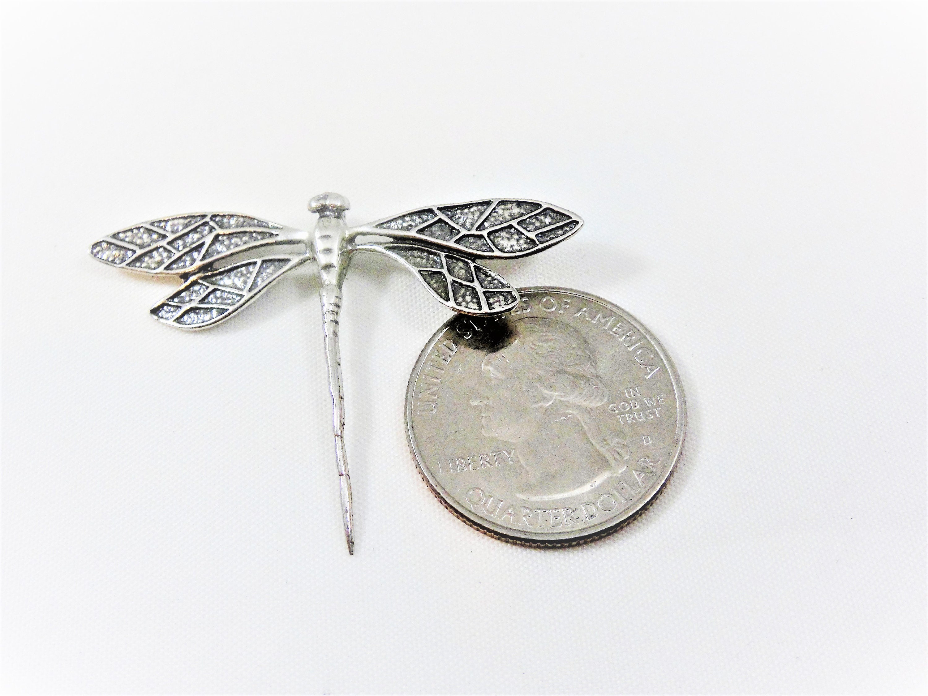 925 Sterling Silver Large Dragonfly Insect Silver Oxidized | Etsy