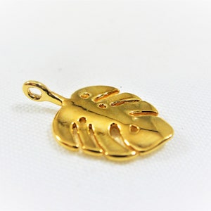 Vermeil, 18k Gold Over 925 Sterling Silver Monstera Leaf Charm, Shiny ...