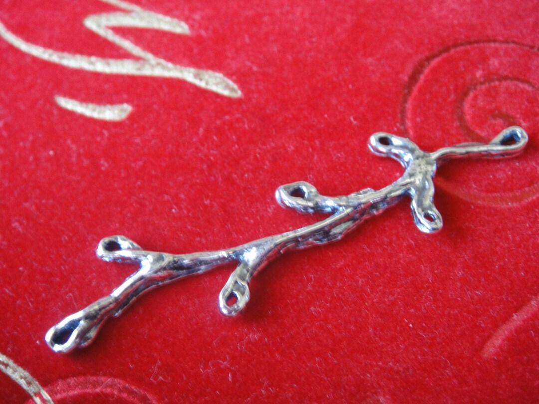 925 Sterling Silver Oxidized Branch Charm Connector, Silver Branch ...