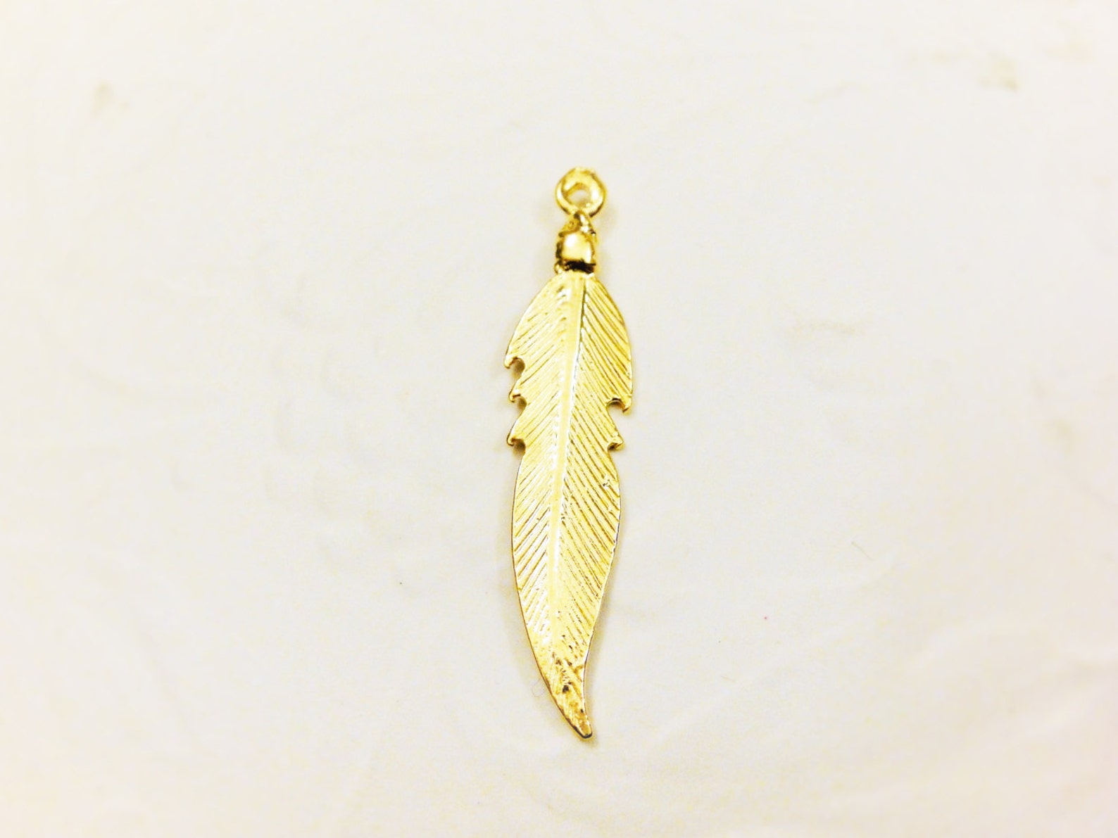 2 Pc Vermeil 18k Gold Over 925 Sterling Silver Feather, Shiny Gold ...