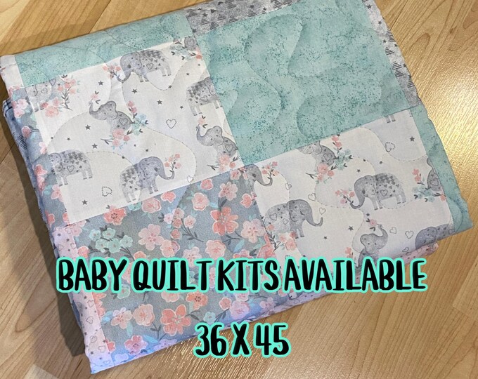Baby Girl Quilt KIT New Baby Girl Gift Elephant Fabrics and Pattern ...