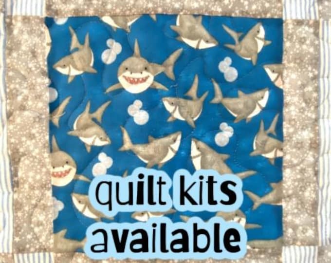 Boy Shark Quilt Kit: Precut Flannel Fabrics, Blue Gray White (38x50 ...