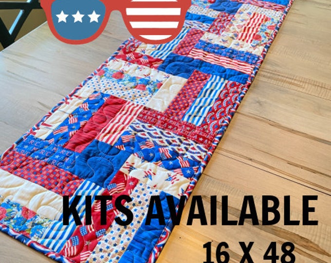 4th of July Table Runner KIT 16 X 48, Precut Fabrics and Pattern, Patriotic Table Runner Kit ...