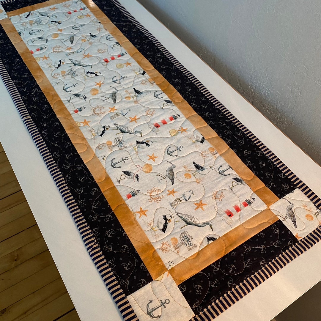 Coastal Table Runner Quilted 14-1/2 X 36 Beach Cottage Decor Coastal ...