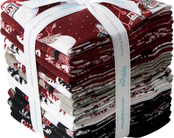 Fat Quarters Bundle 15 Flannel Fabrics Hello Winter Tara Reed for Riley ...