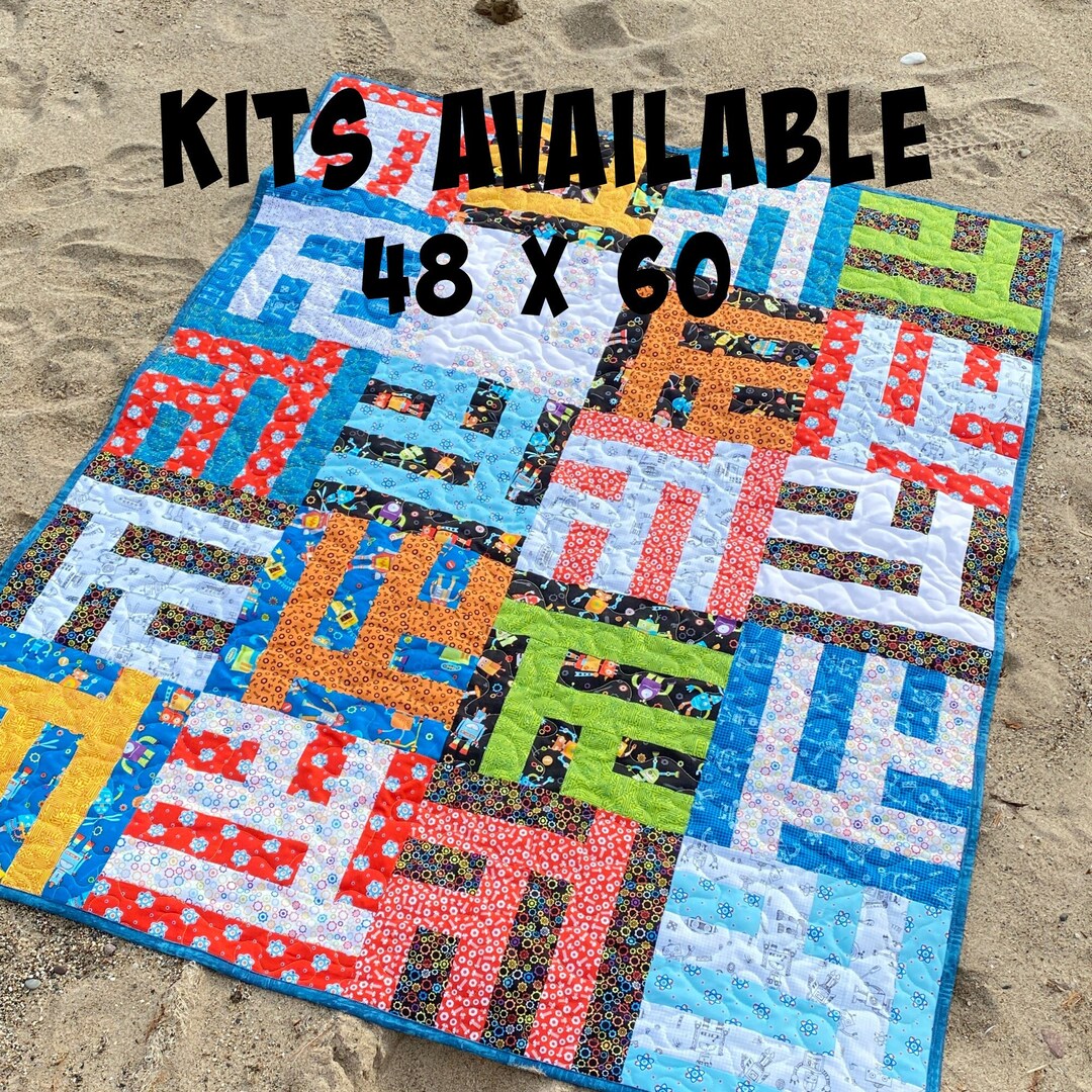 Pre-cut Quilt KIT, Robot Fabrics and Pattern, DIY Boy Quilt Kit, 48 X ...