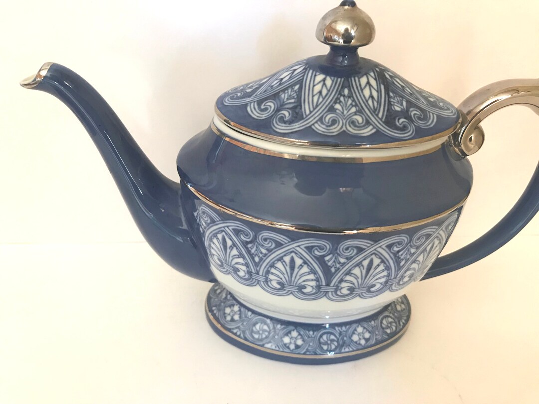 Vintage Bombay tile Platinum Trim Blue and White Coffee Tea Pot-nice ...