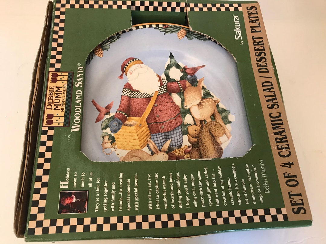 1998 SAKURA Debbie Mumm Woodland Santa Christmas Salad Dessert Plates ...