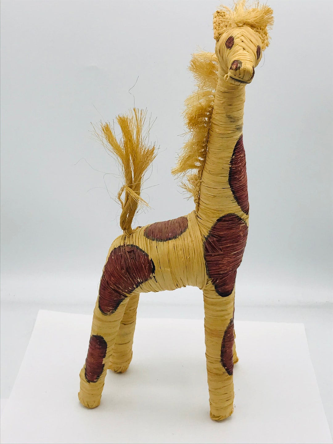 Vintage African Folk ART Dark Red Spots Yellow Raffia Giraffe Sculpture ...