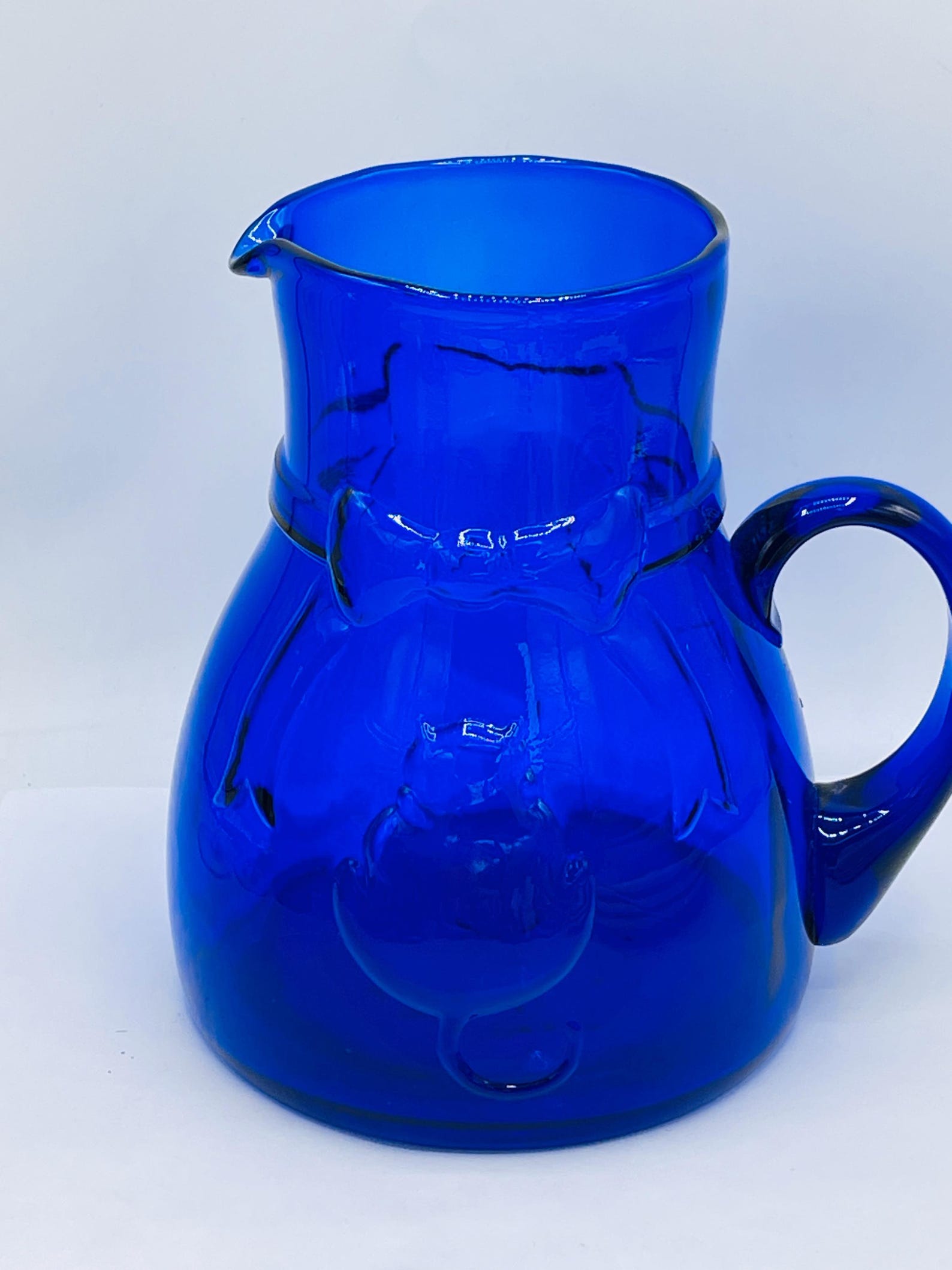 Glass Large 7" Pitcher With Cat & Bow Design Italy Cobalt Blue- Chip ...