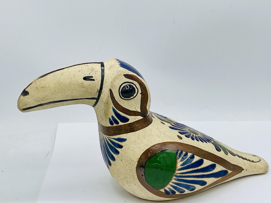 Vintage Tonala Pottery Mexico Toucan Bird Sandstone Enamel 11" X 4 ...
