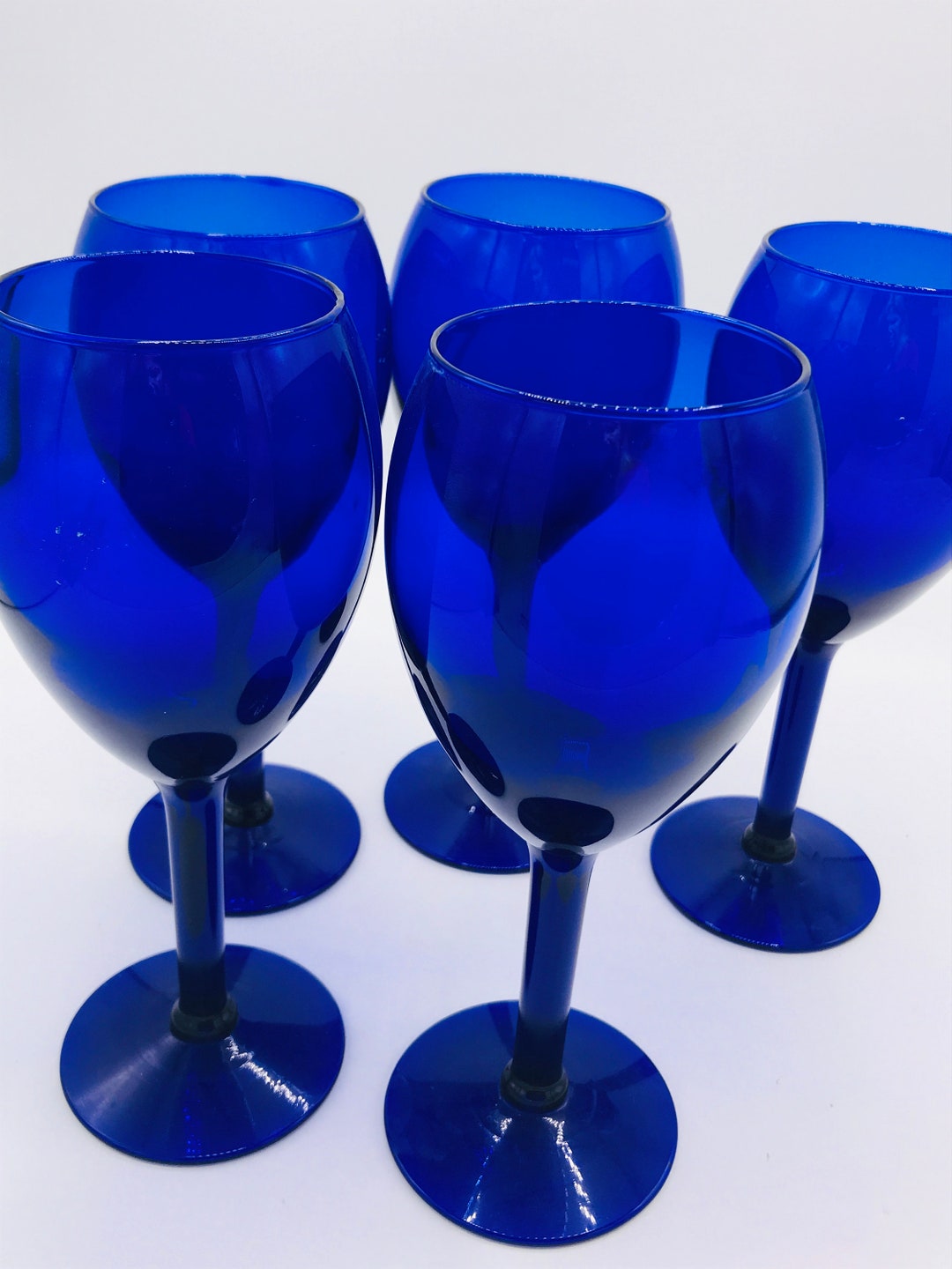 Vintage Set 5 Cobalt Blue Wine Goblets Great Condition 10 Ounces - Etsy