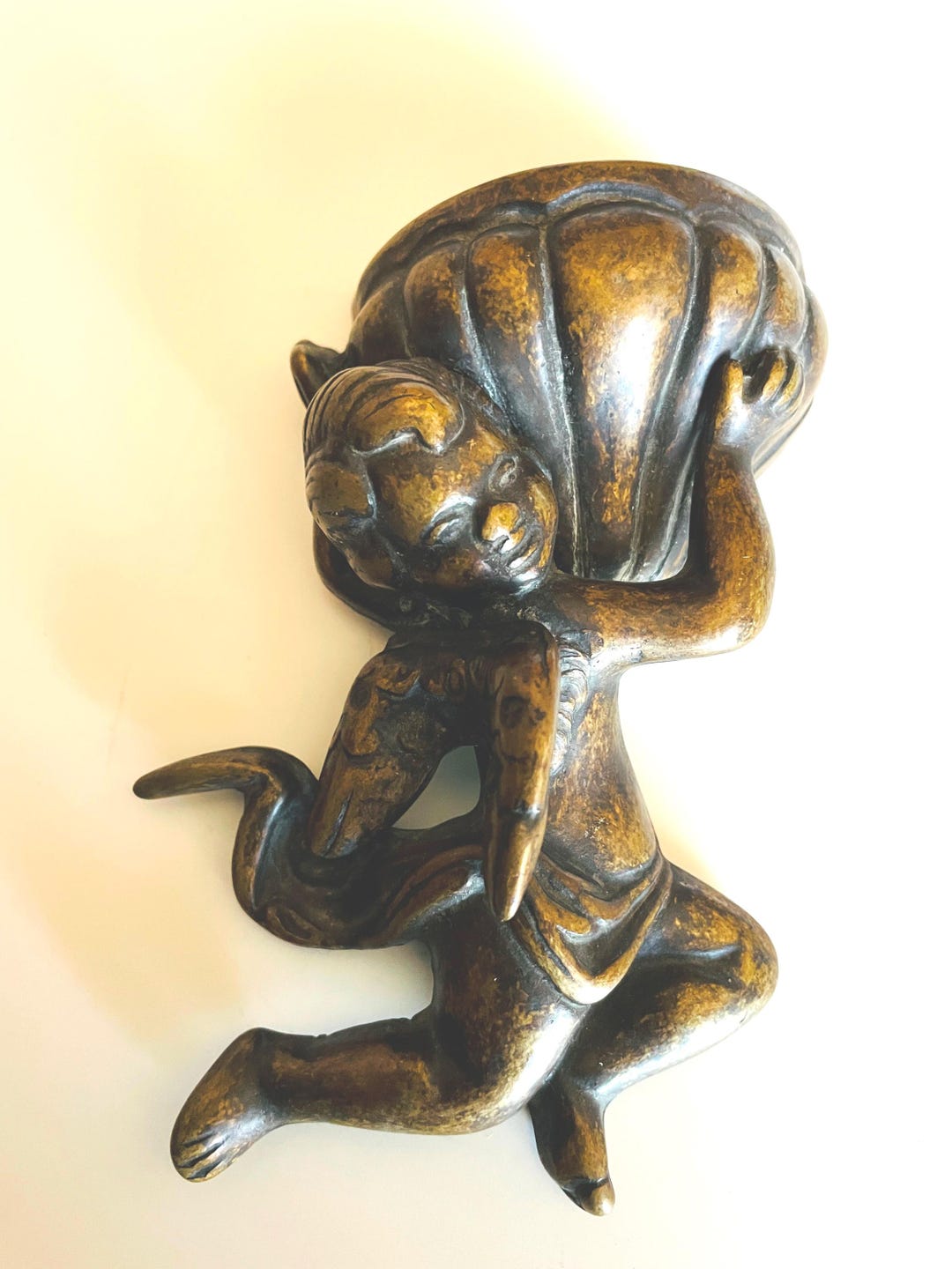 Vintage Bronze Angel Wall Pocket Holy Water Basket 5 3/4" " X 3" Italy ...
