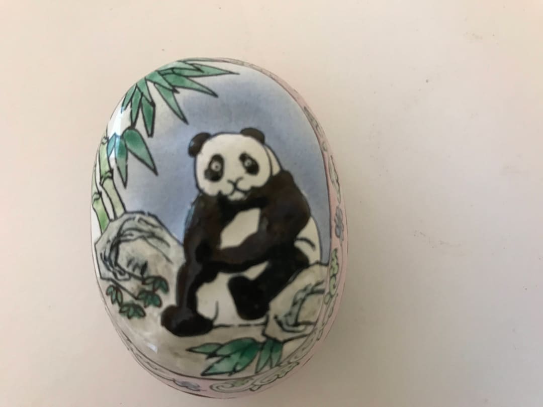 Decorative Enameled Metal Pill Box-brass With Hand-painted Panda Design ...